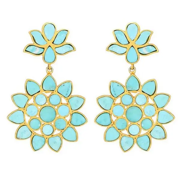 OPIUM JEWELS Water Lotus Arizona Turquoise Statement Earrings - Green/blue