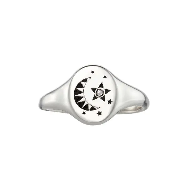 POSH TOTTY DESIGNS Sterling Moon And Star Diamond Signet Ring - Silver