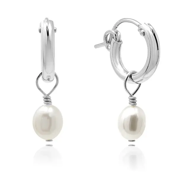 KIRI & BELLE Baroque Pearl Sterling Huggie Hoop Earrings - Silver