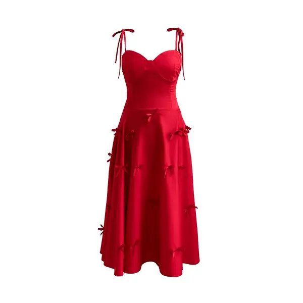 RAINSISTERS Midi Sundress With Bow Embellishments