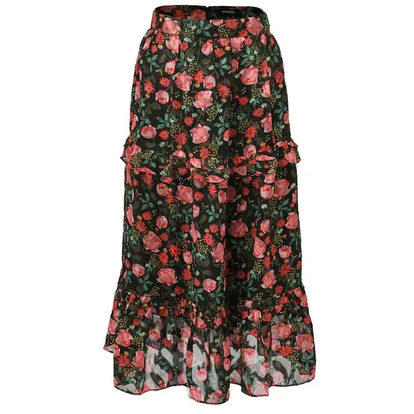 SMART AND JOY Floral Print Tiered Ruffle Midi Skirt