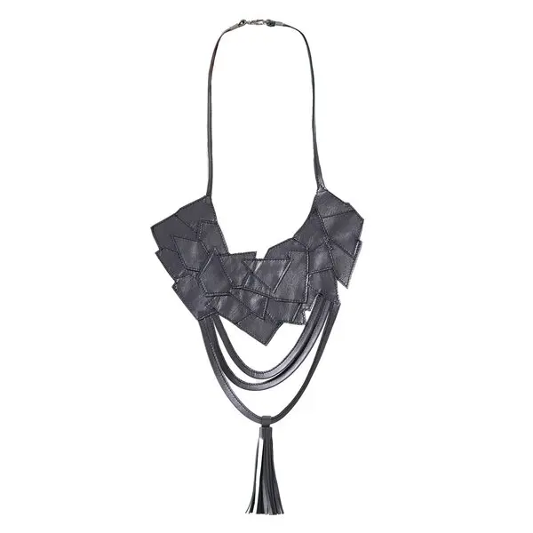 METAMORPHOZA Oversize Genuine Leather Statement Necklace - Silver