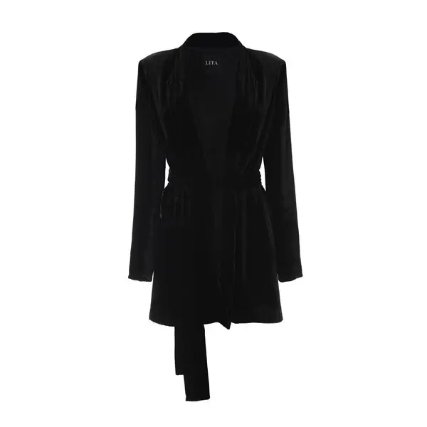 LITA COUTURE Silk Velvet Belted Blazer