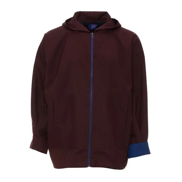 MOE Name Burgundy Zip Hooded Jacket With Contrasting Blue Cuff