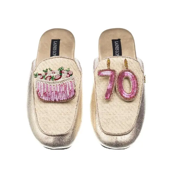 LAINES LONDON Classic Mules With Brooches - Gold