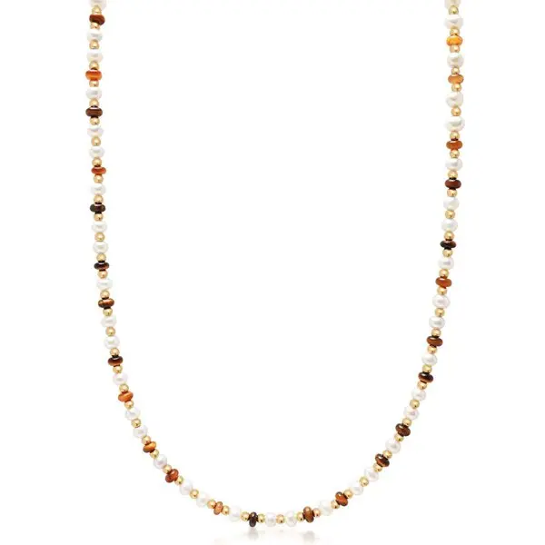 NIALAYA JEWELRY Mini Beaded Necklace With Pearls And Tiger Eye - Brown/white/yellow