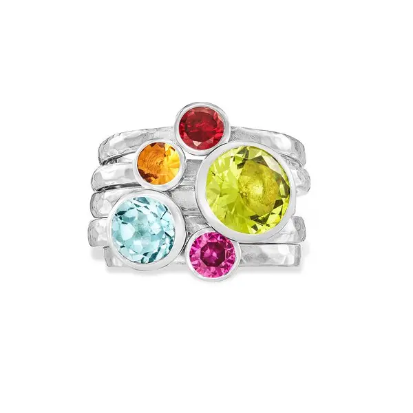 DOWER & HALL Rainbow Twinkle Stacking Rings - Silver