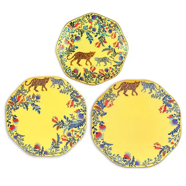 JESSIE ZHAO NEW YORK Amazon Rainforest Bone China Plates In Set Of Three - Yellow