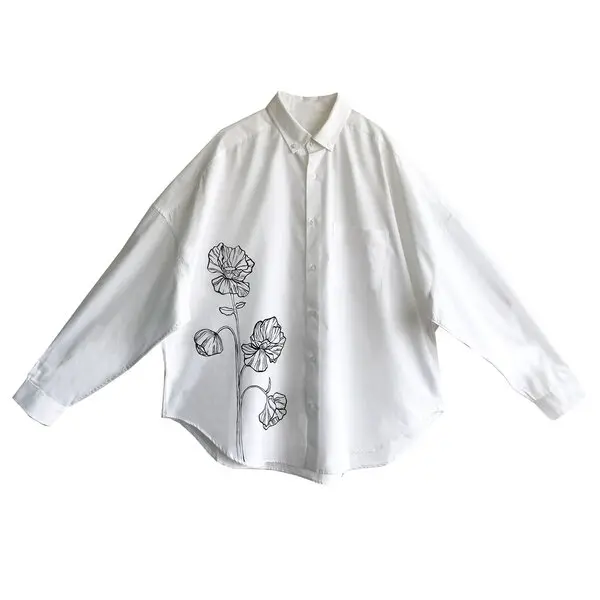 QUILLATTIRE Oversized Shirt With H& Painted Flowers