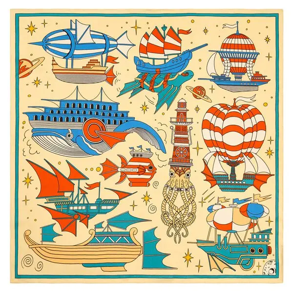 SQUAÏR Los Corsarios Estelares Goldenrod Square Silk Scarf - Yellow