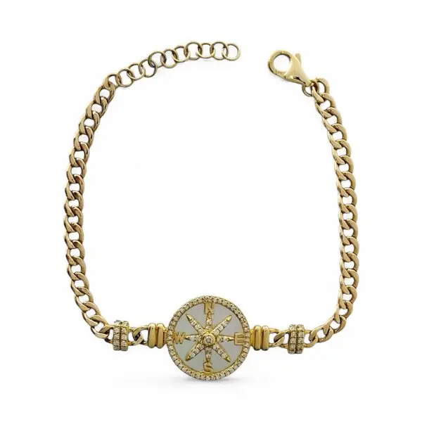 NESHI DESIGNS Compass Medallion Cuban Link Bracelet - Yellow