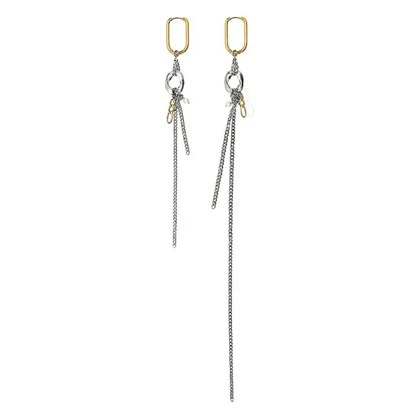KIREI Gold And Silver Chain Drop Hoop Earrings - Gold/silver