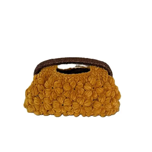 SPRINGMOONATELIER Velvet Handbag With Textured Floral Pattern - Yellow