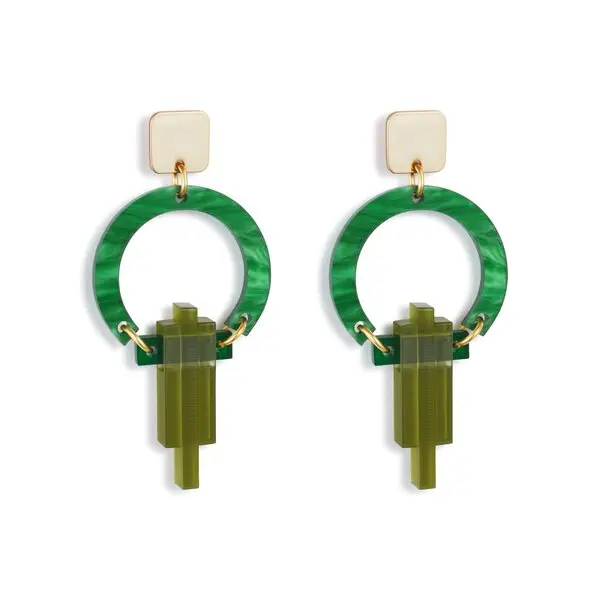 TOOLALLY Petite Art Deco Chandelier Earrings - Green