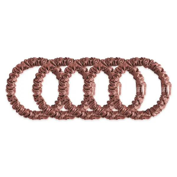 6FIFTYTWO® Pure Mulberry Slim Silk Scrunchies Set Of 5 - Brown