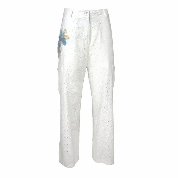 LALIPOP DESIGN Broderie Anglaise Pants With Cargo Pockets - White