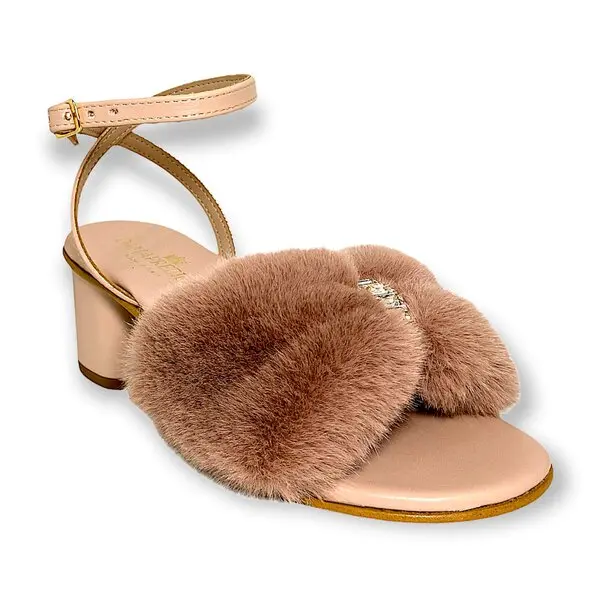 DAMAPREZIOSA Camilla Faux Fur Sandal With Crystals - Brown/pink