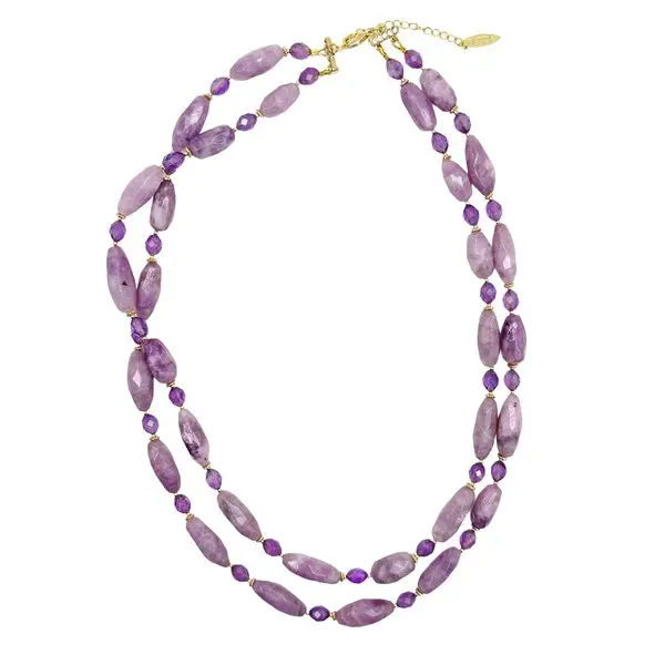 FARRA Double Layered Gemstone Necklace - Pink