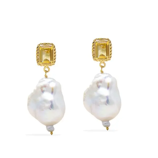 VINTOUCH ITALY Luccichio Citrine And Pearl Earrings - Gold/yellow