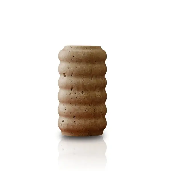 MARLETH Wavy Travertine Vase Beige Stone & Carved Surface - Brown