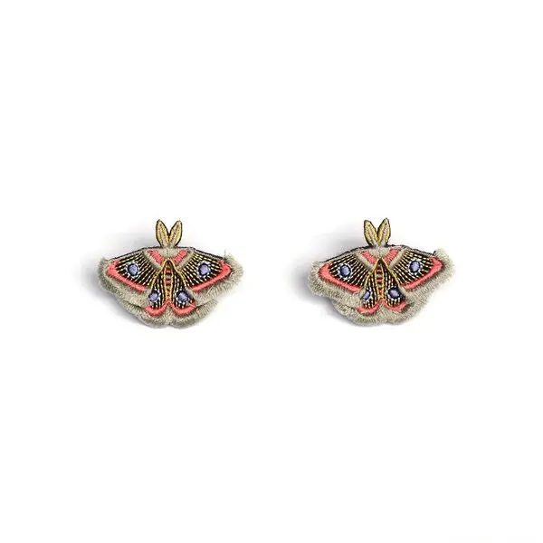 NANA WATANABE Moth Winged Embroidered Earrings - Grey