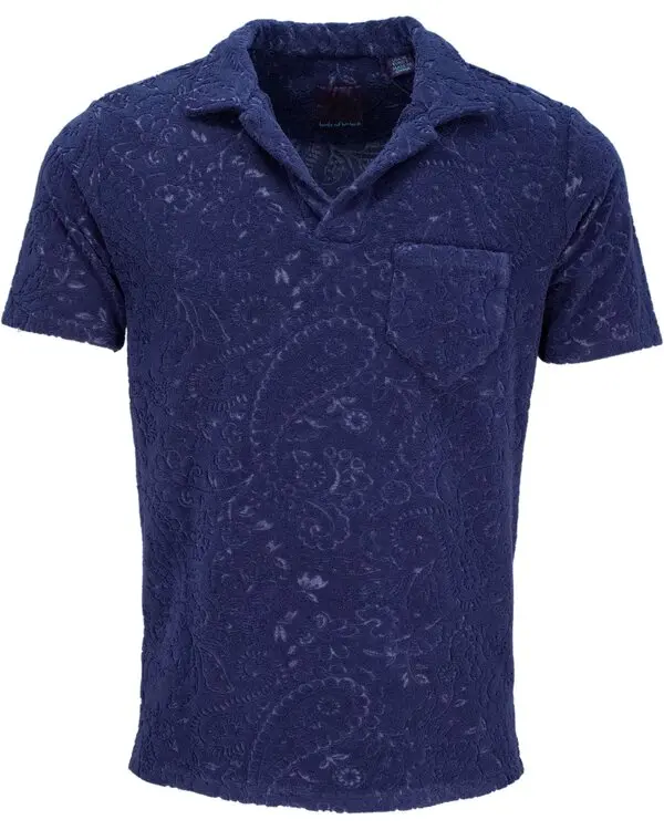 LORDS OF HARLECH Johnny Paisley Towel Polo Shirt Navy - Blue