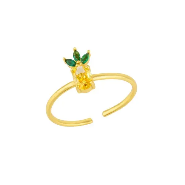 SPERO LONDON Pineapple Sterling Silver Adjustable Ring - Gold/green/silver