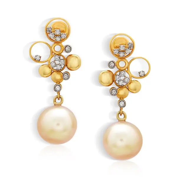 DHWANI BANSAL Fera Gold And Diamond Earrings With South Sea Pearls - Gold/white