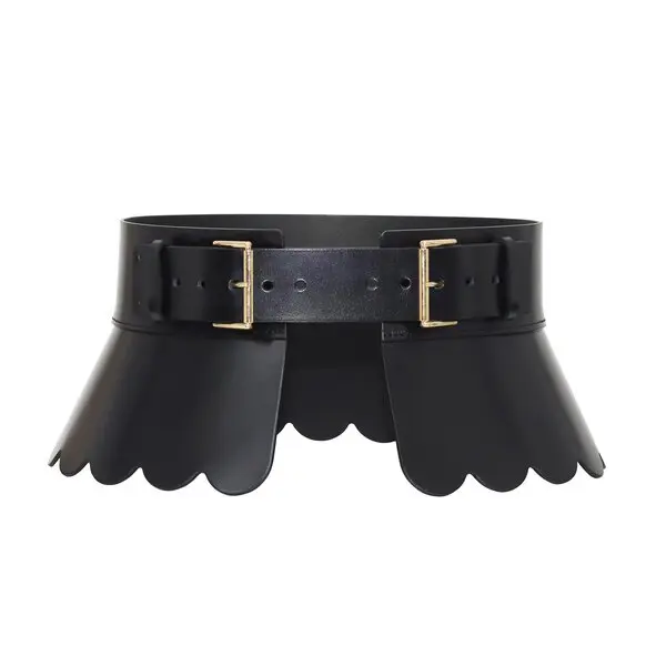 HAUTE CUIR Scalloped Peplum Leather Belt - Black