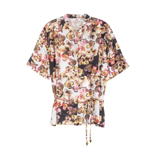 NIZA Printed V-neck Short Sleeve Dress - Orange/white