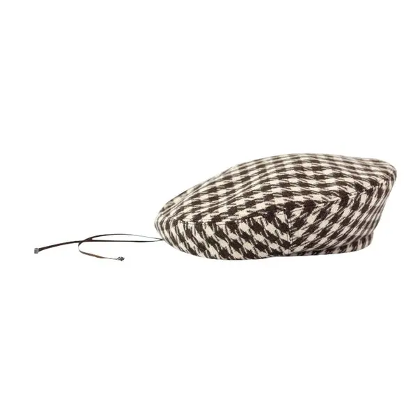 LOST PATTERN Houndstooth Beret Hat - Brown