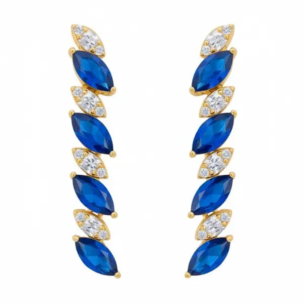 LATELITA Viscountess Tennis Drop Earrings With Sapphire And Simulated Diamonds - Blue/gold/white