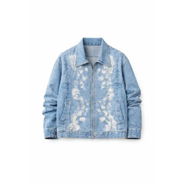 BORN IN EXILE Destroyed Zipped Denim Jacket