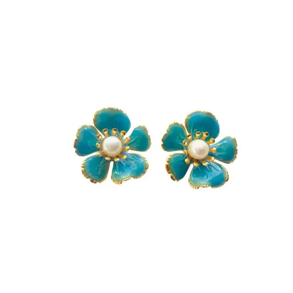 THE PINK REEF Hand-painted Floral Stud Earrings - Blue