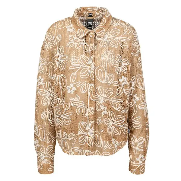 FREAKY NATION Floral Embroidered Mesh Shirt Jacket - White