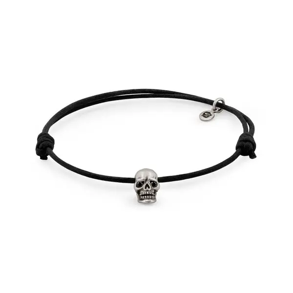 SNAKE BONES Skull Bracelet With Black Diamond Eyes - Silver