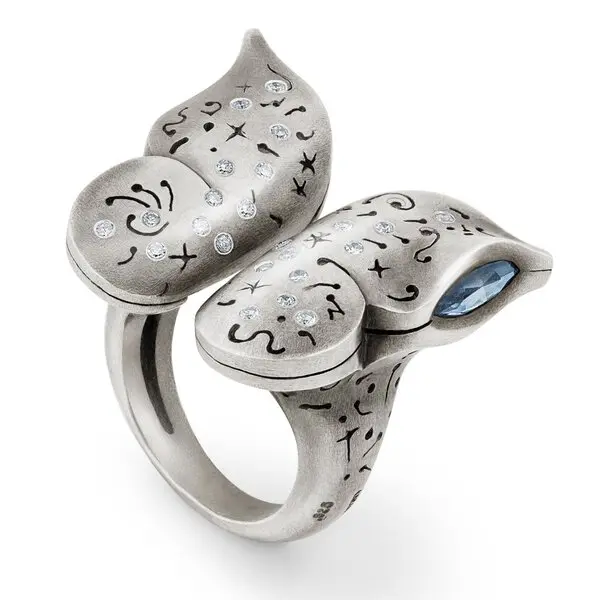 SNAKE BONES Oxidized Sterling Butterfly Ring - Silver