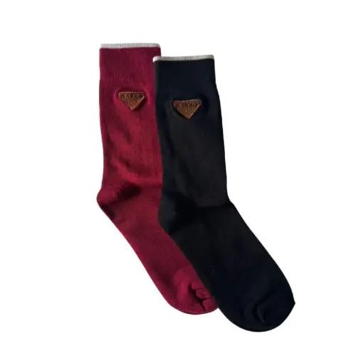 ST. CAYMAN Bamboo Crew Socks Set Of 2 - Black/red
