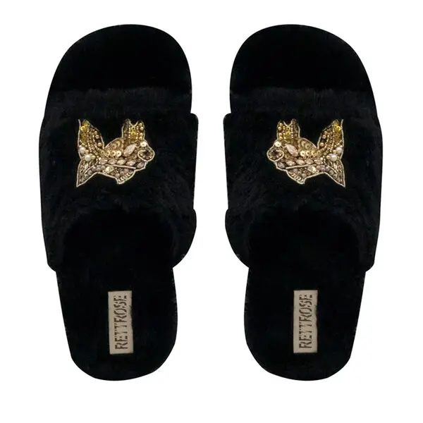 RETTROSE Diamanté Embellished Plush Slippers