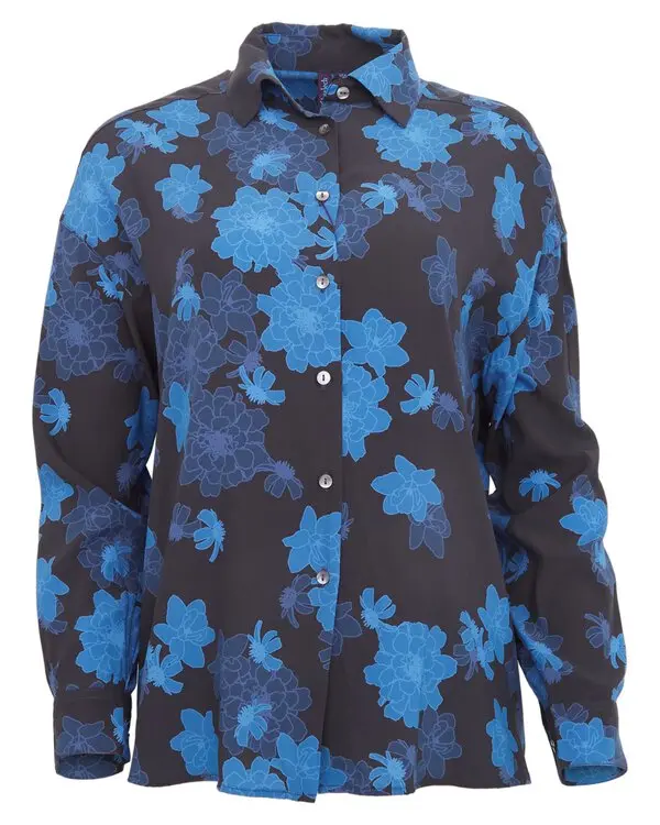 LORDS OF HARLECH Sophie Silk Oversized Floral Shirt - Blue