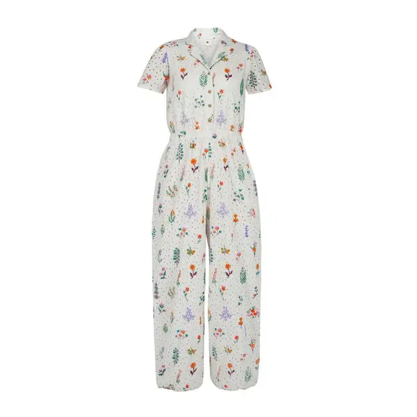 EM & SHI Summer Herbs Embroidered Jumpsuit - White