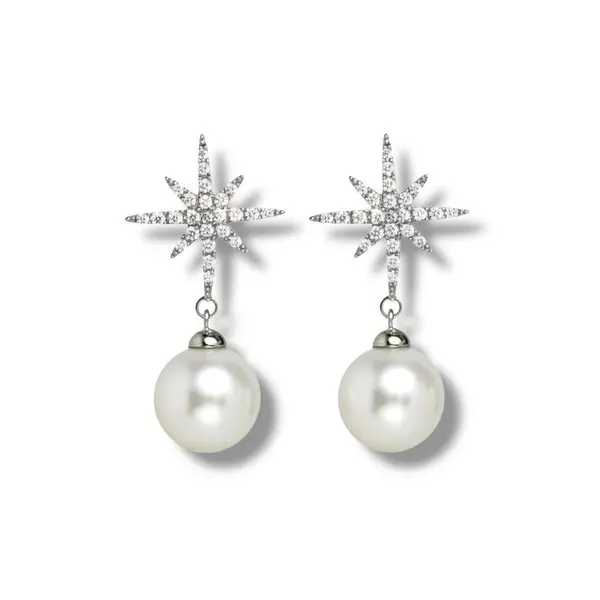 NINEMOO Celestial North Star Pearl Drop Earrings - Silver