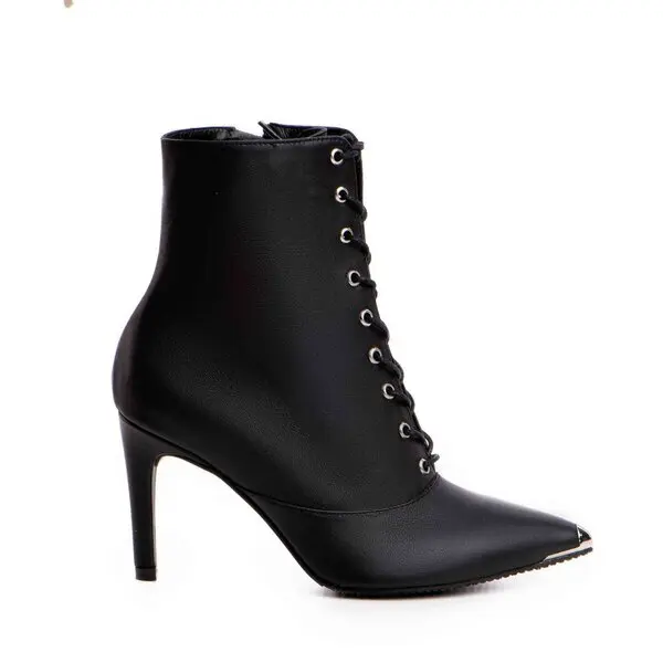 THE 5TH ELEMENT Lace-up Leather Ankle Boots With Metal Toe - Black
