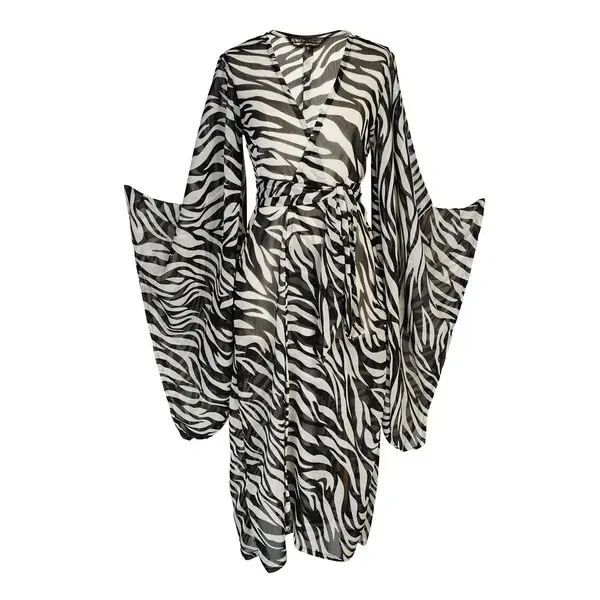 JENNAFER GRACE Zebra Print Rayon Chiffon Kimono - Black/white