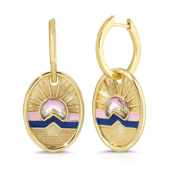 GLAMROCKS JEWELRY Tequila Sunrise Charm Hoop Earrings - Yellow