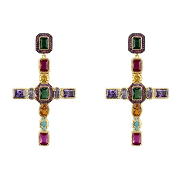 LATELITA Santa Maria Gemstone Cross Earrings - Gold