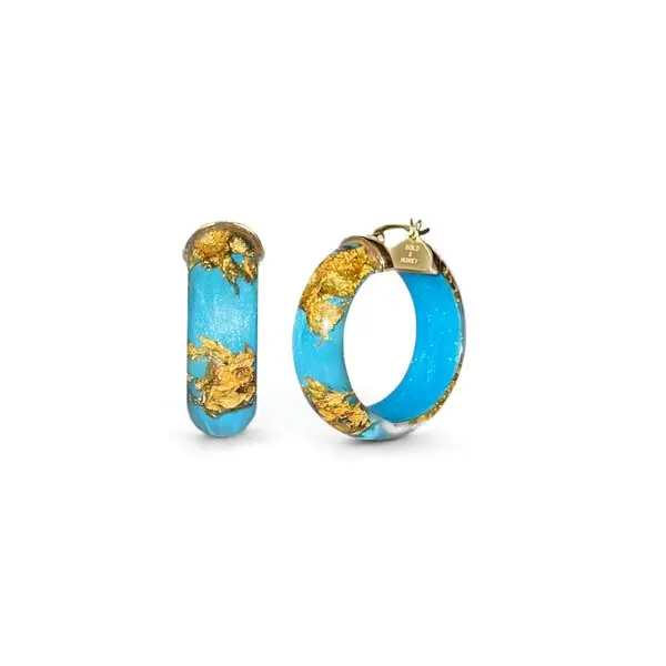 GOLD & HONEY 24k Gold Leaf Huggie Hoop Earrings - Gold/blue