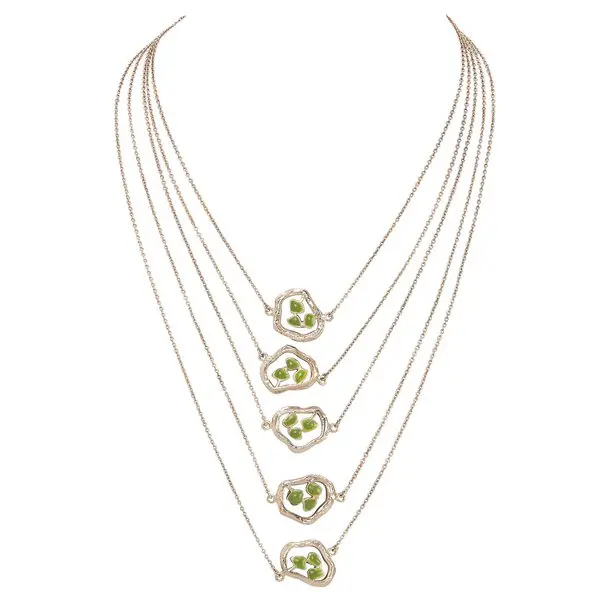 DHWANI BANSAL Terra Layered Necklace With Enamel - Silver/green/grey