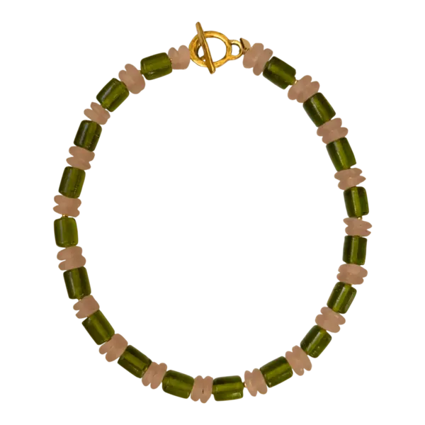 SCCOLLECTION Beaded Necklace With Gold Plated Clasp - Green/pink
