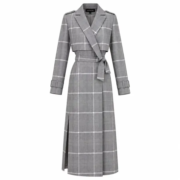 SMART AND JOY Tartan Long Coat - Grey